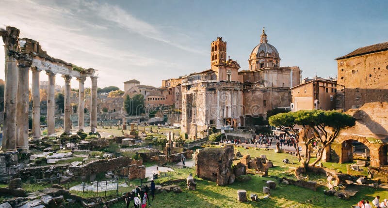 Daytime Scene of the Roman Forum Stock Illustration - Illustration of ...