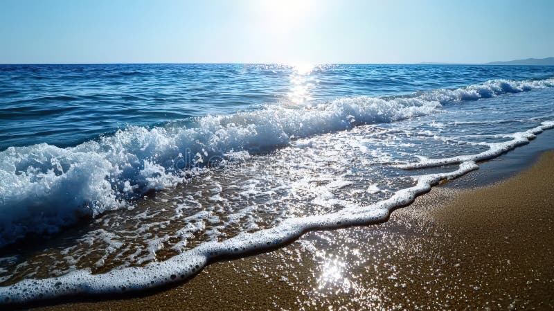 Daytime Serenity at the Coast Gentle Ocean Waves Lapping on Sandy Beach ...