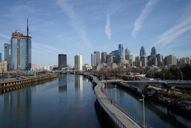 Daytime View Over Downtown Philadelphia from Schuylkill River Side ...