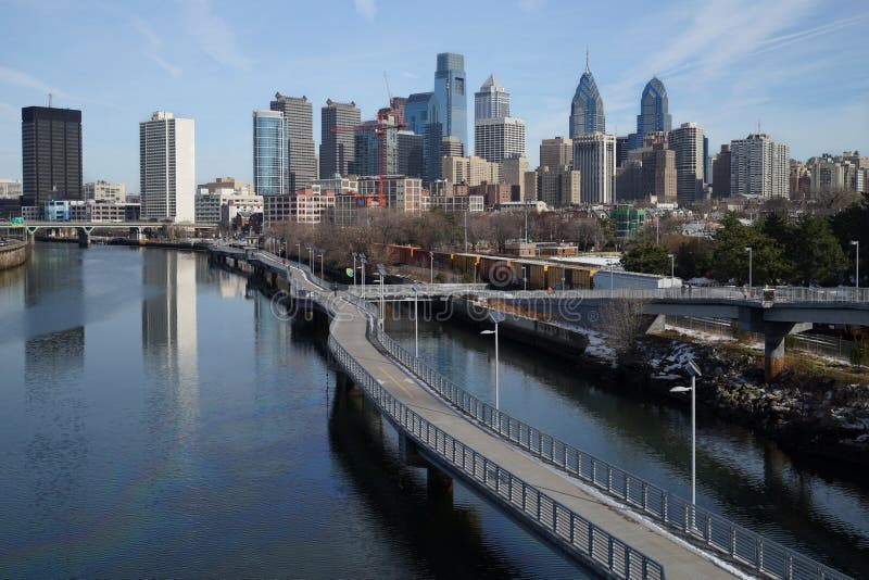 Daytime View Over Downtown Philadelphia from Schuylkill River Side ...