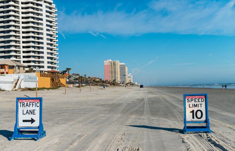 Daytona Beach Road with Car Speed Limit Signs Stock Photo - Image of ...