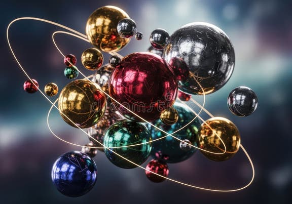 Abstract Spheres Orbiting in a Cosmic Dance of Light and Color White ...