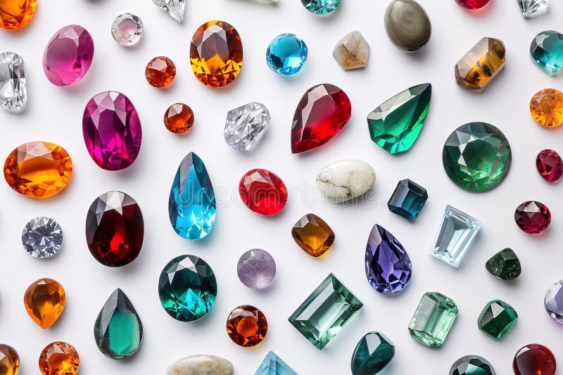 Dazzling Array of Colored Gems on White Background Stock Photo - Image ...
