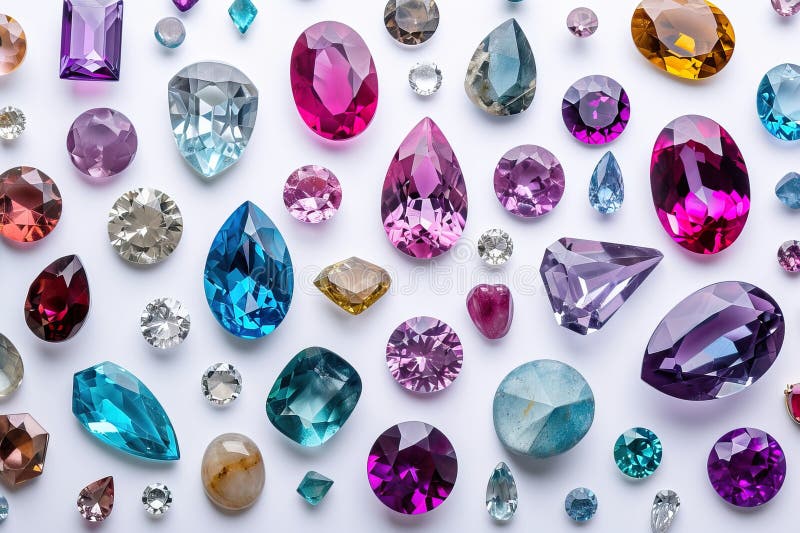 Dazzling Array of Colored Gems on White Background Stock Image - Image ...