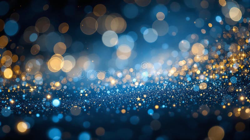 Dazzling Blue and Gold Lights Twinkle on a Deep Black Background Stock ...