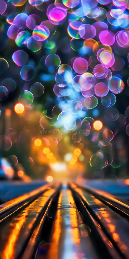 Dazzling Bokeh Bubbles Hover Over Glistening Tracks Against a Soft ...
