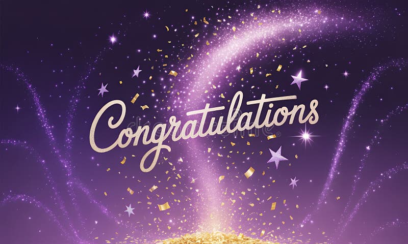 Sparkling Congratulations Text with Golden Confetti on Purple Gradient ...