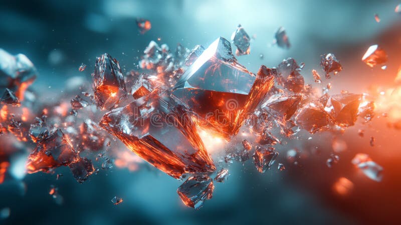 Dazzling Crystal Shards Suspended in Vibrant Light with a Blue and ...