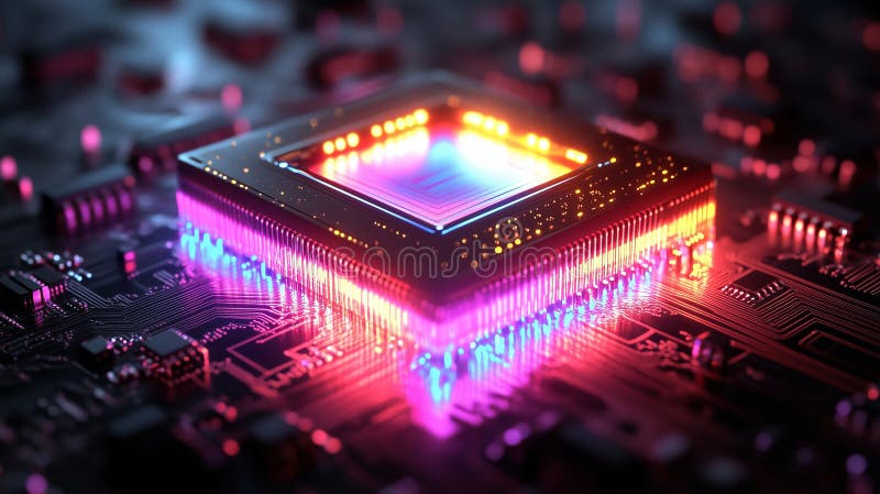 A Dazzling 3D Rendering of a Microchip, Electron Paths Visible Stock ...
