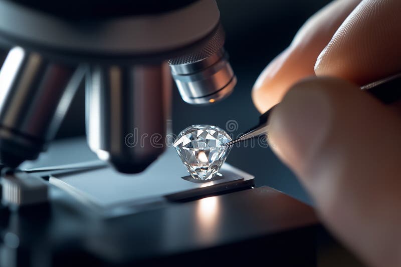 Gemologist Inspecting a Diamond Under a Microscope with Precision Tools ...