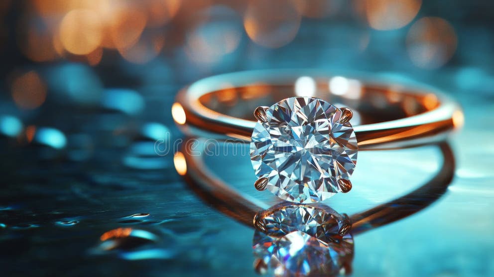 Dazzling Diamond Engagement Ring with Sparkling Reflection Stock ...