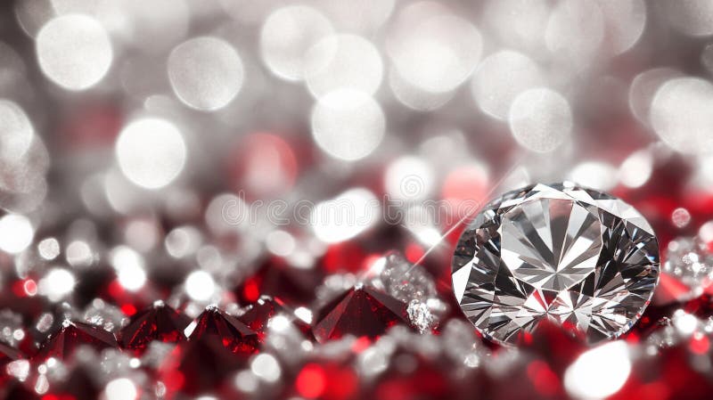 Dazzling Diamond on Red and Silver Glitter Background Stock ...