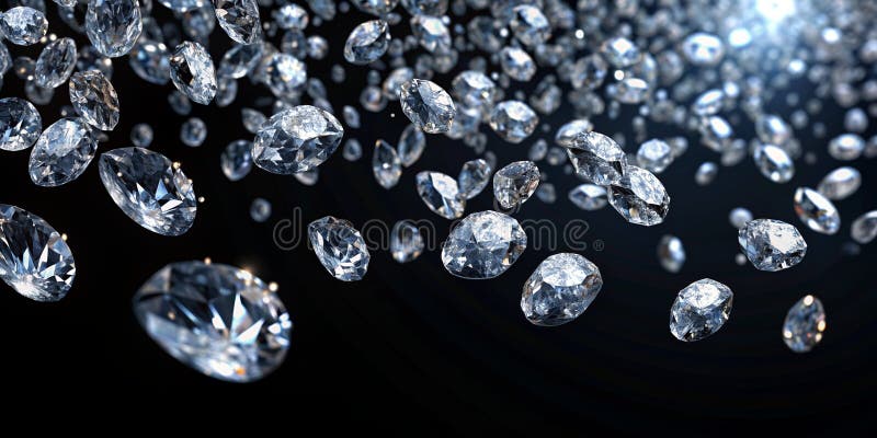 Dazzling Diamonds Falling on Black Background Generative by AI Stock ...