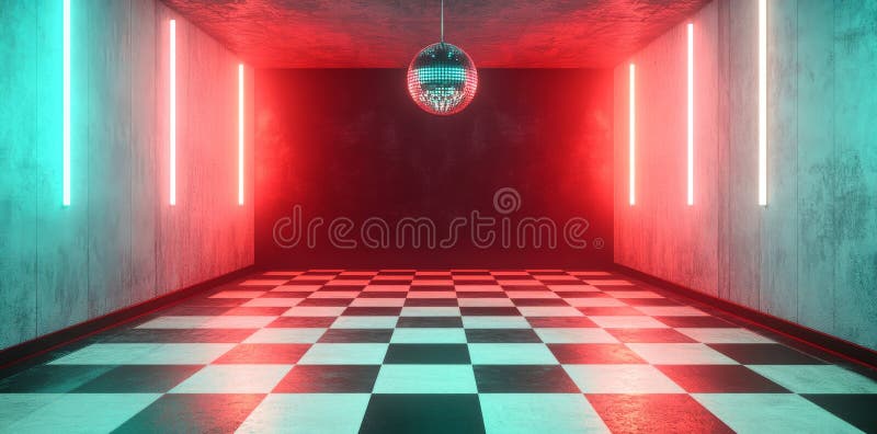 A Dazzling Disco Room with a Checkered Floor and a Glowing Disco Ball ...