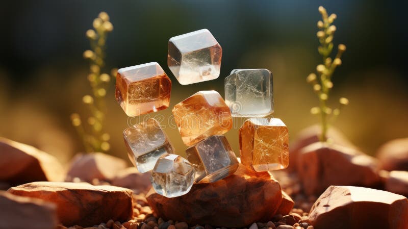 A Group of Clear and Transparent Cubes on a Rock Stock Illustration ...