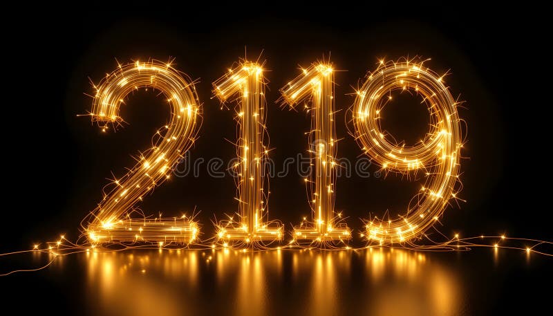 Dazzling Display: Number 219 Illuminated with Golden Sparkles on Black ...