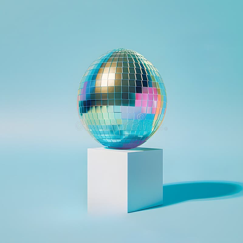 Disco Ball Easter Egg on Pastel Pedestal Stock Image - Image of ...