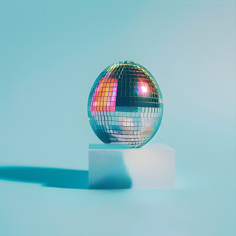 Disco Ball Easter Egg on Pastel Pedestal Stock Photo - Image of bright ...