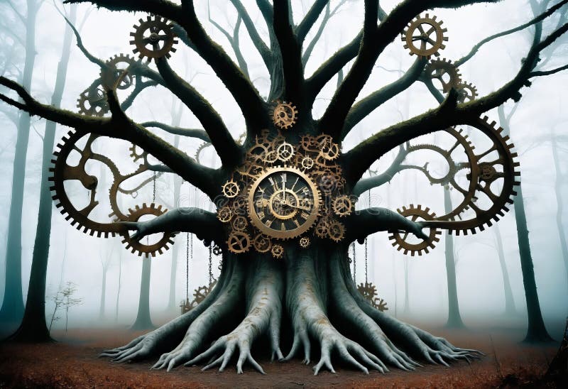 A Dazzling Ensemble of Mechanical Clockwork Trees Tower Stock ...