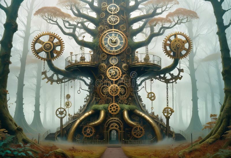 A Dazzling Ensemble of Mechanical Clockwork Trees Tower Stock ...