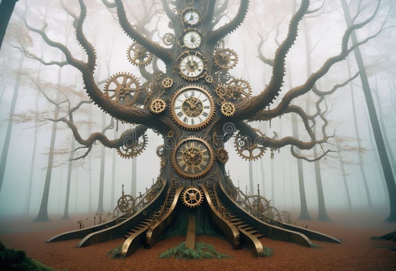 A Dazzling Ensemble of Mechanical Clockwork Trees Tower Stock ...