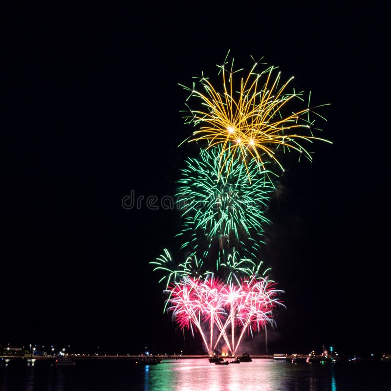 Dazzling Firework Explosion Over the Harbor at Night in Devon Plymouth ...