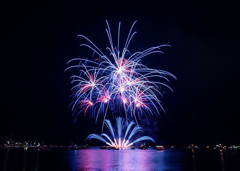Dazzling Firework Explosion Over the Harbor at Night in Devon Plymouth ...