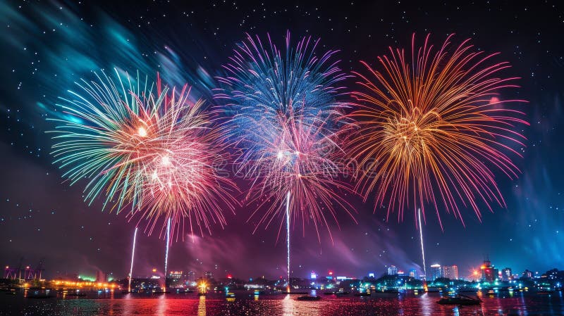 Dazzling Fireworks Creating Unique Burst Patterns in the Dark Night Sky ...