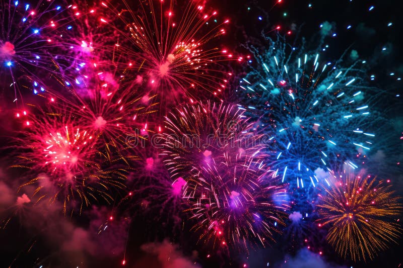 Dazzling Fireworks Extravaganza, Intense Colors and Patterns Lighting ...