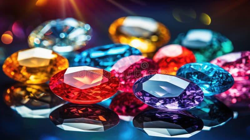 Dazzling Gemstones Arranged on a Reflective Surface Create a ...