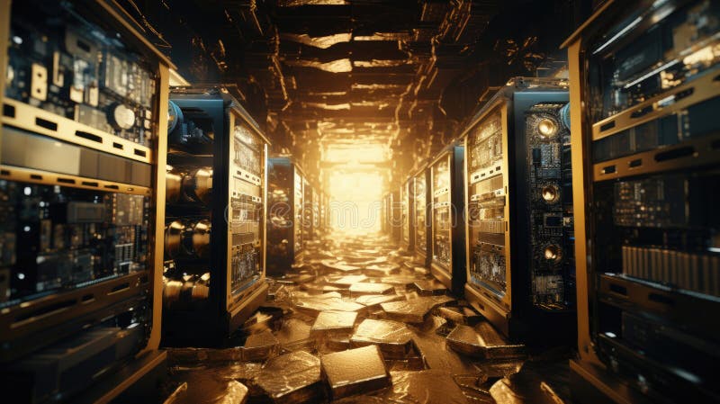 Supercomputers and Servers in Golden Light. Stock Illustration ...