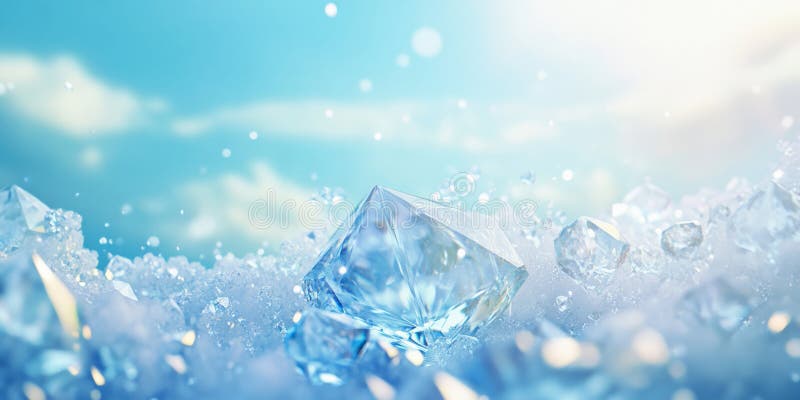 A Dazzling, Icy Diamond Background Set Against a Cool, Serene Sky-blue ...