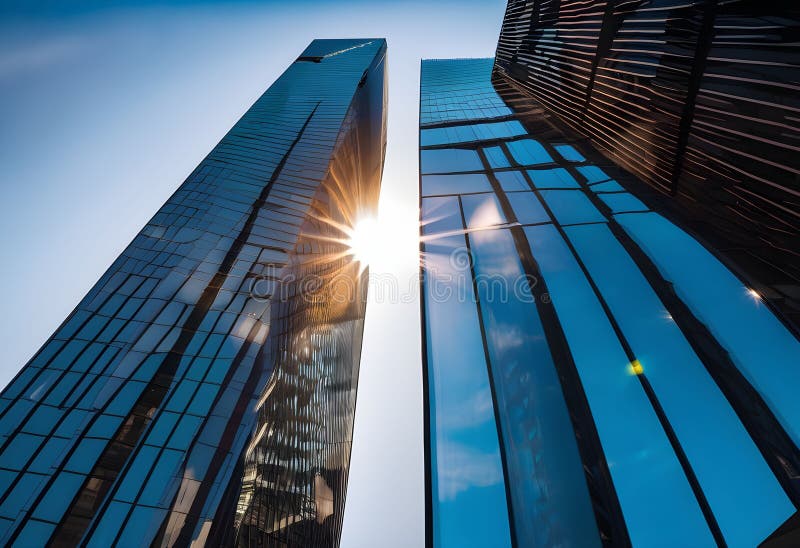 Dazzling Light and Shadows on Glass Skyscraper Stock Illustration ...