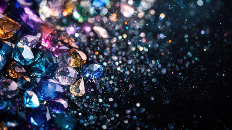 Dazzling Multicolored Gems Sparkling on Glittering Surface in Low Light Stock Photo - Image of ...