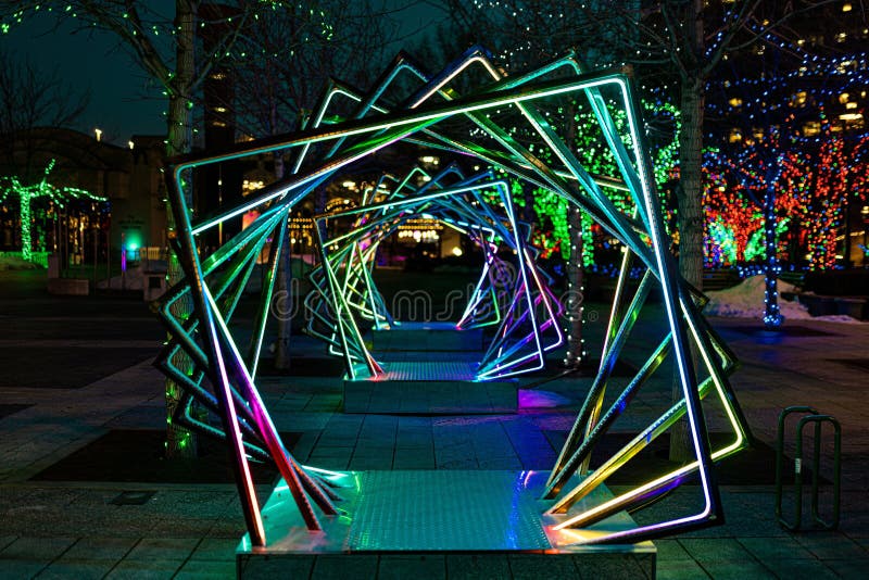 Dazzling Neon Display of Rotating Squares Illuminates the Night Sky ...
