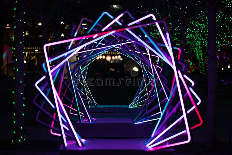 Dazzling Neon Display of Rotating Squares Illuminates the Night Sky ...