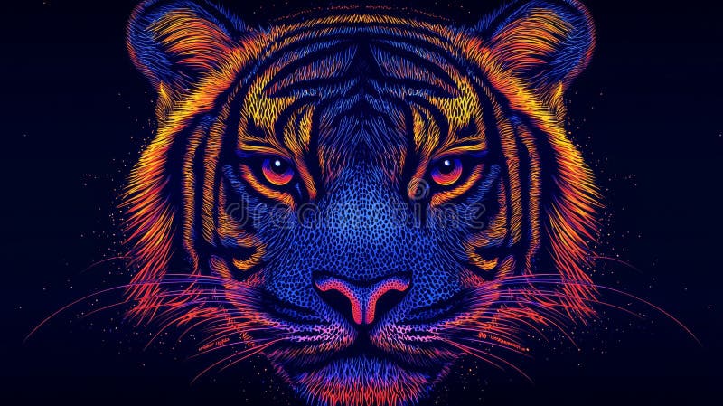 A Dazzling Neon Tiger Portrait Featuring a Spectrum of Colors, Perfect ...
