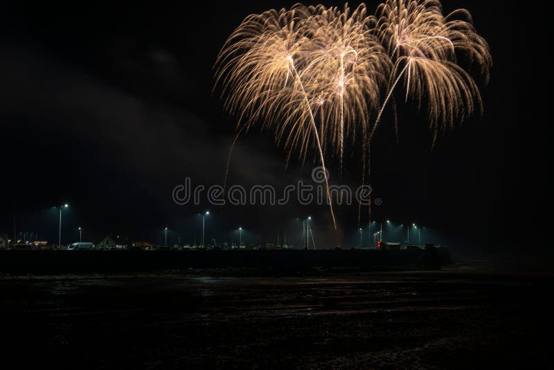 Dazzling Nighttime Sky Illuminated Vibrant Exploding Fireworks Stock ...