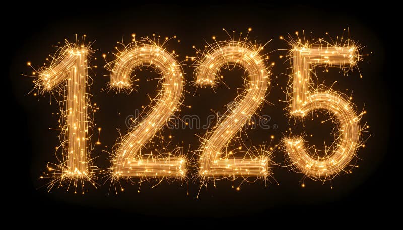 Dazzling 1225 Number Made of Sparklers on Black Background Stock ...