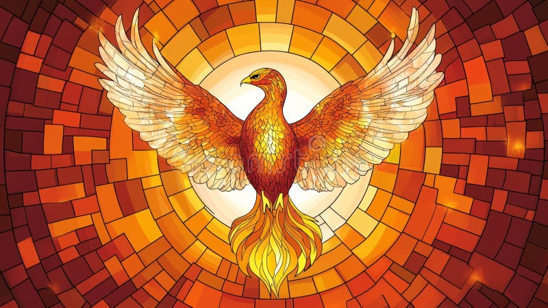 A Dazzling Phoenix Soars in Front of a Blazing Background, Representing ...