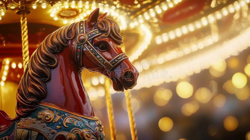 A Dazzling Red Carousel Horse Shines with Festive Lights in the ...