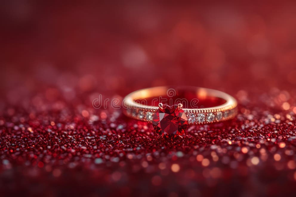 A Dazzling Ruby Ring Rests on a Bed of Shimmering Red Glitter Stock Illustration - Illustration ...