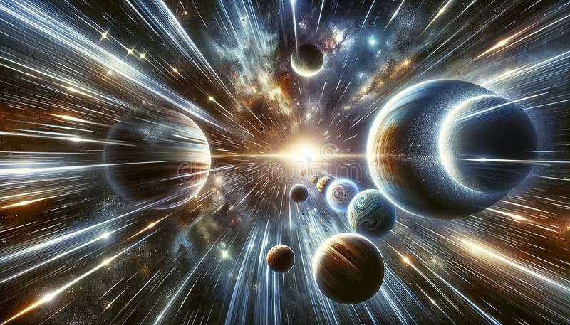 A Dazzling Visual of Celestial Orbs and Radiant Light Streams Emanating ...