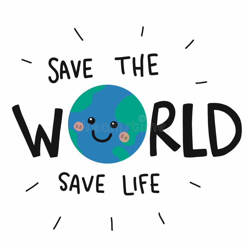 Save the World Save Life Smile Face Earth Cartoon Doodle Style Stock ...