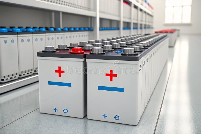 An Electric DC Battery at an Electrical Station. a Number of Powerful ...