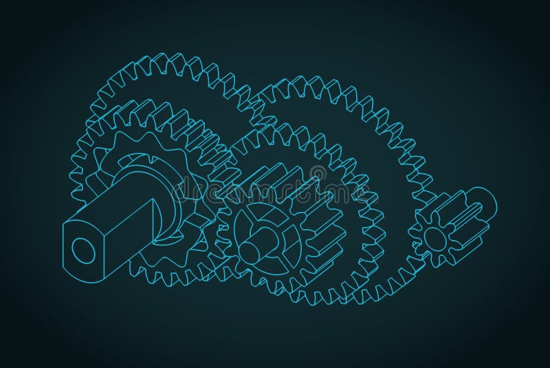 DC Electric Motor Gear Reduction Isometric Blueprint Stock Vector ...