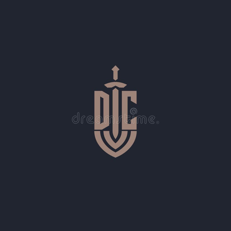DC Logo Monogram with Sword and Shield Style Design Template Stock ...