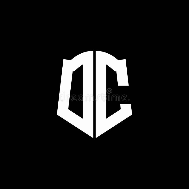 DC Monogram Letter Logo Ribbon with Shield Style Isolated on Black ...