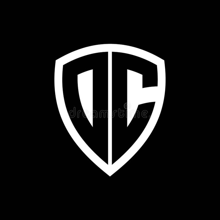 DC Monogram Logo with Bold Letters Shield Shape with Black and White ...