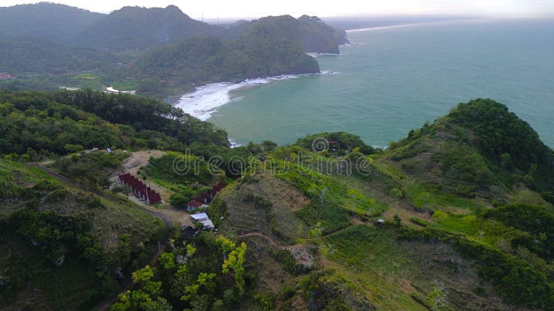 Bird Eye View Coastline Hills Trees Cliffs Coral Reefs Waves Sea ...